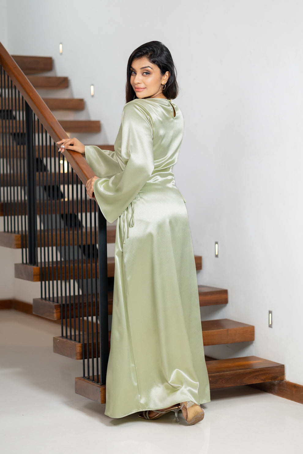 Light-sage side-lace maxi dress – ISMA